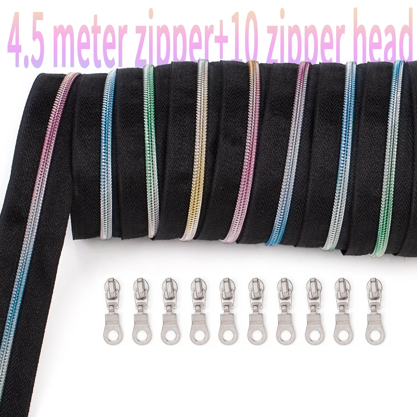 1-Set-4-5m-Zipper-10-Zipper-Heads-3-Nylon-Chains-Gradient-Teeth-Gold ...
