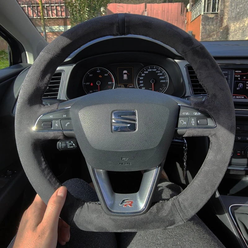 Anti-slip Suede Leather Braid Car Steering Wheel Cover Wrap For Seat ...