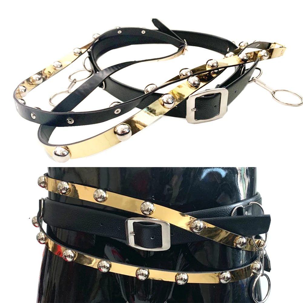 Cinturón negro y dorado con remaches plateados, estilo Punk Rock de ...