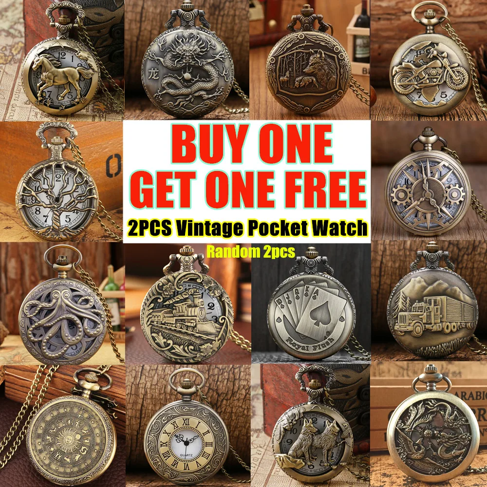Buy 1 Get 1 Random 2 Pieces Vintage Bronze Pocket Watch, with Necklace ...