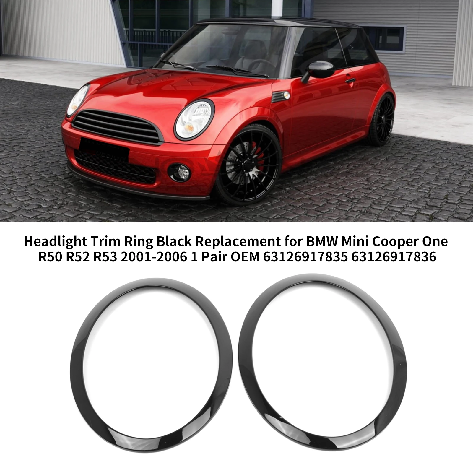 Headlight Trim Ring Black Replacement for BMW Mini Cooper One R50 R52 ...