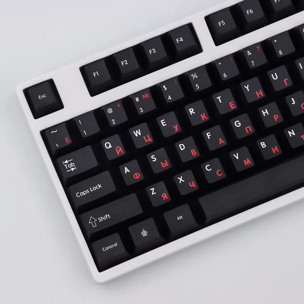 Russian-Keycaps-134-Keys-Black-Red-Key-Cap-Profile-Cherry-PBT-Dye-Sub ...