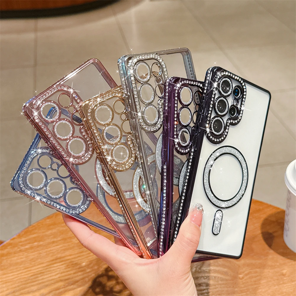 Bling Glitter Magnetic Charge Case with Plating Cover for S24 (Dark Purple)