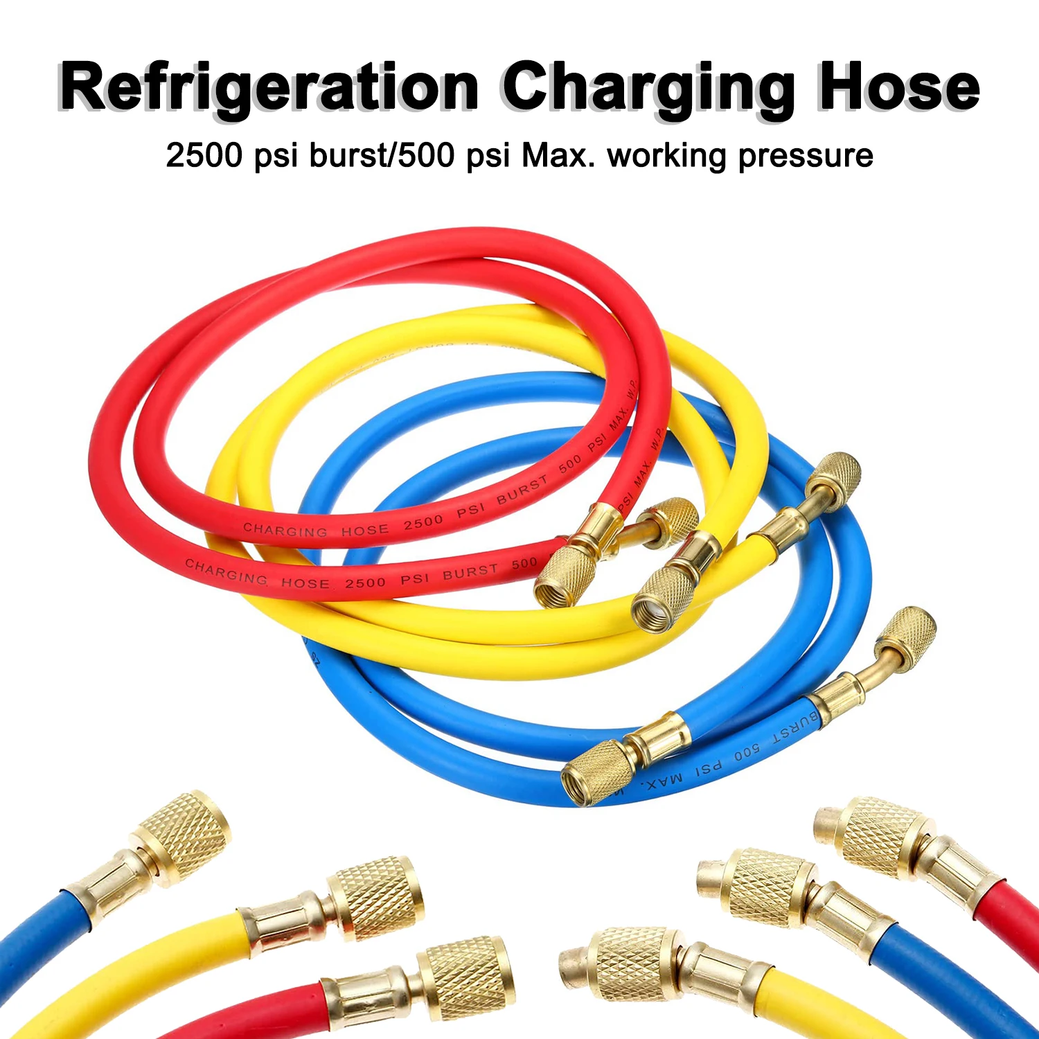 AC Charging Hose Tube Kit Hose Low Loss Fittings for R134A R12 R22 R502 ...
