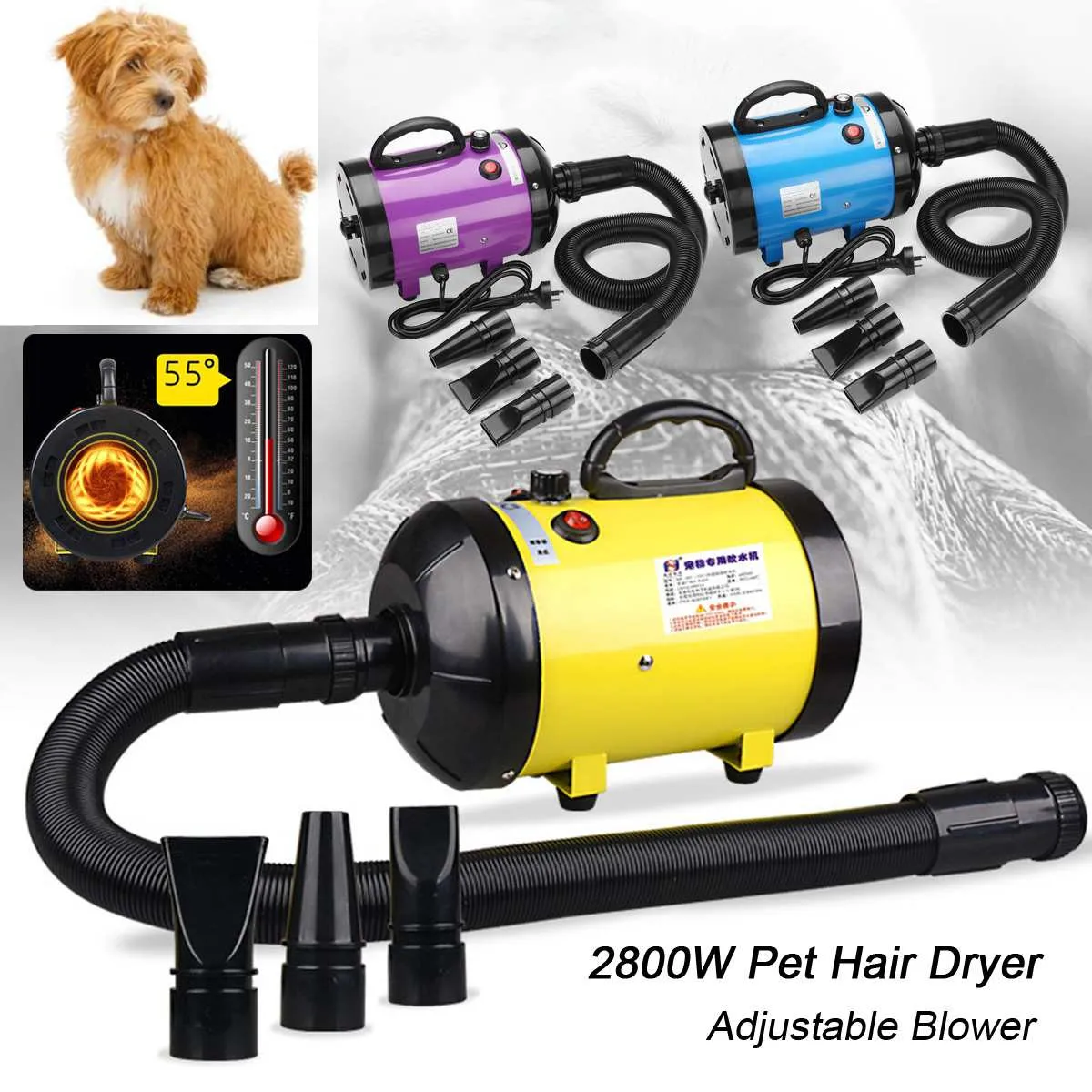 2800W-Adjustable-Speed-Pet-Hair-Dryer-with-3-Nozzles-Dog-Cat-Grooming ...