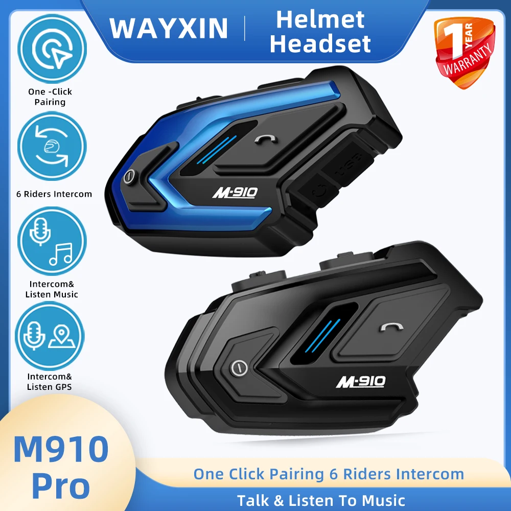 WAYXIN Helmet Headsets M910 Pro Motorcycle 6 Rider Intercom,Waterproof ...