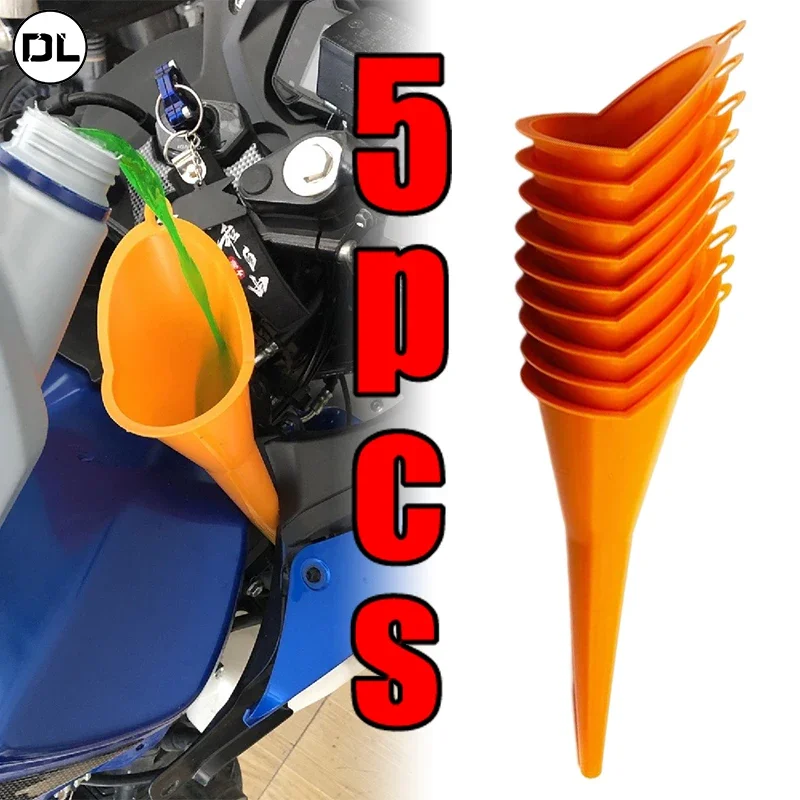 5pcs Motorcycle Long Stem Funnel Gasoline Oil Fuel Filling Tools Anti ...