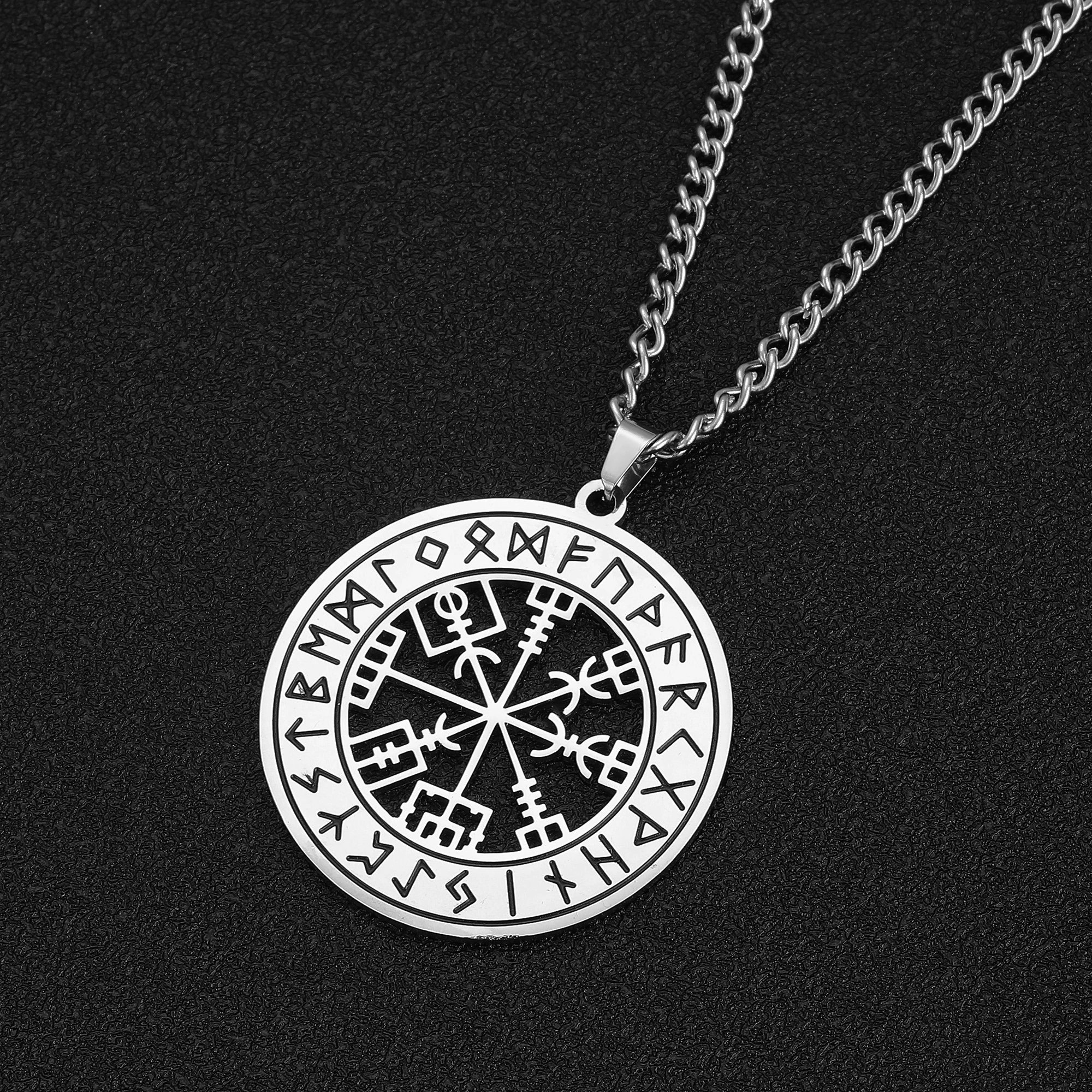 Viking-Nordic-24-Rune-Compass-Pendant-Necklace-Stainless-Steel-Trinity ...
