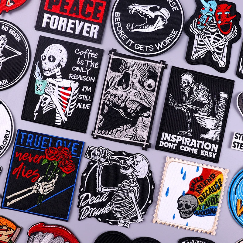 Punk-Skull-Patch-Embroidered-Patches-For-Clothing-Thermoadhesive ...