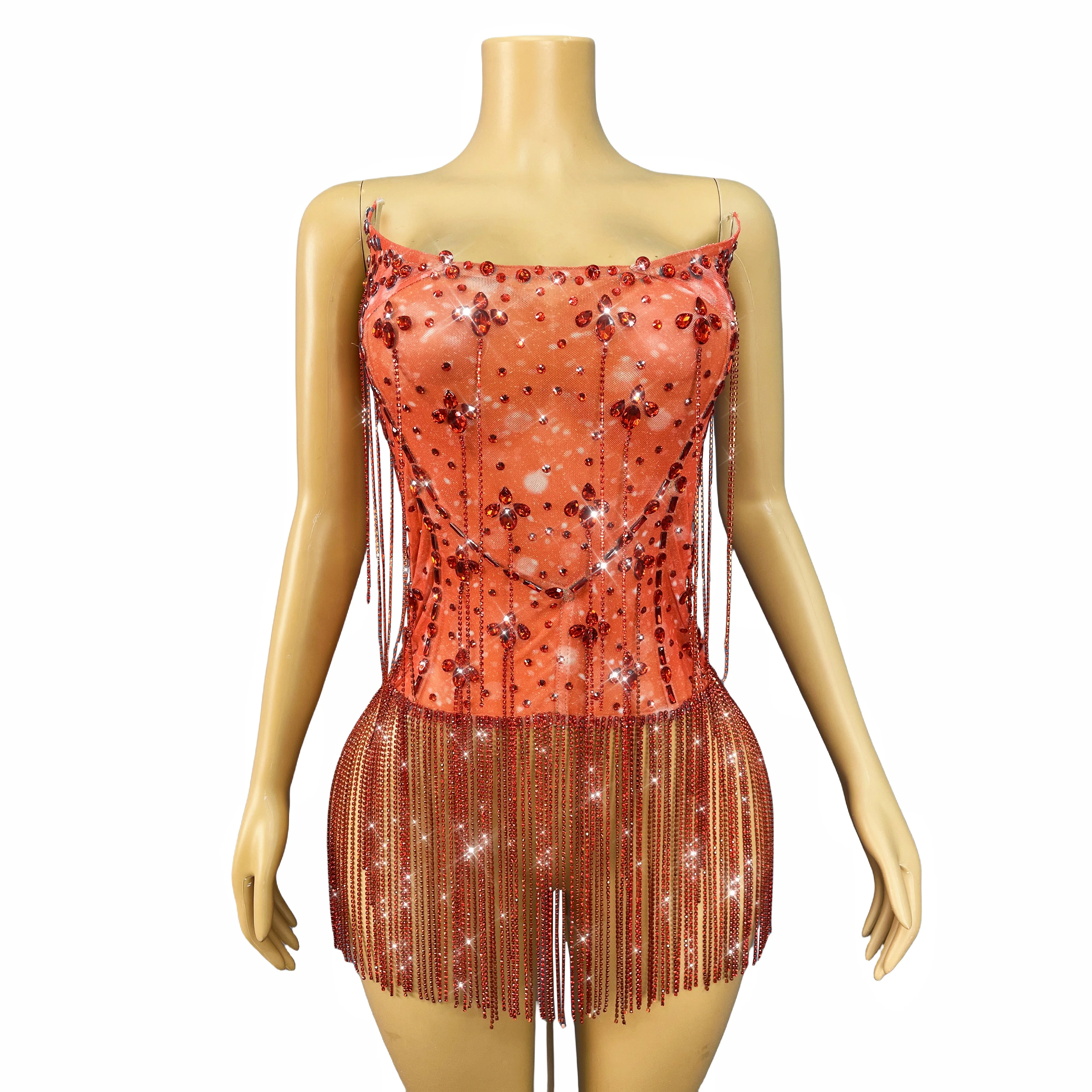 Sexy Stage Performance Twinkling Crystals chain Rhinestones Dress ...