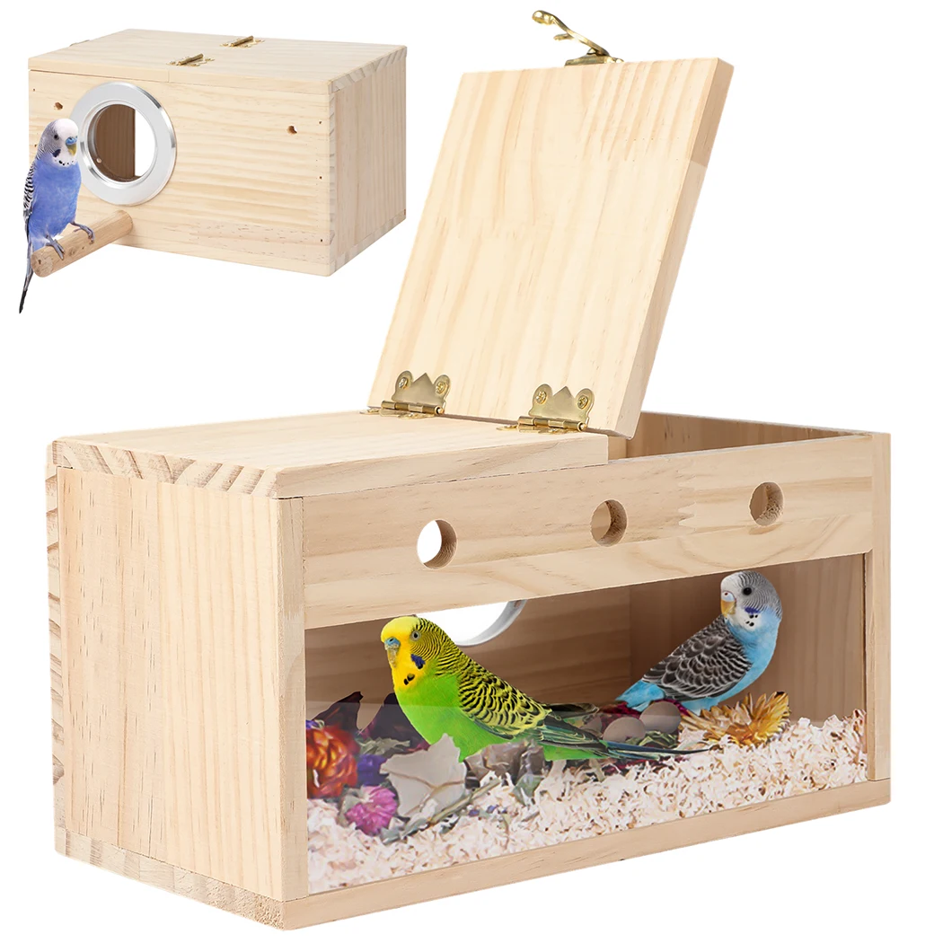 Parakeet-Nesting-Box-Bird-House-Natural-Wooden-Breeding-Box-For ...