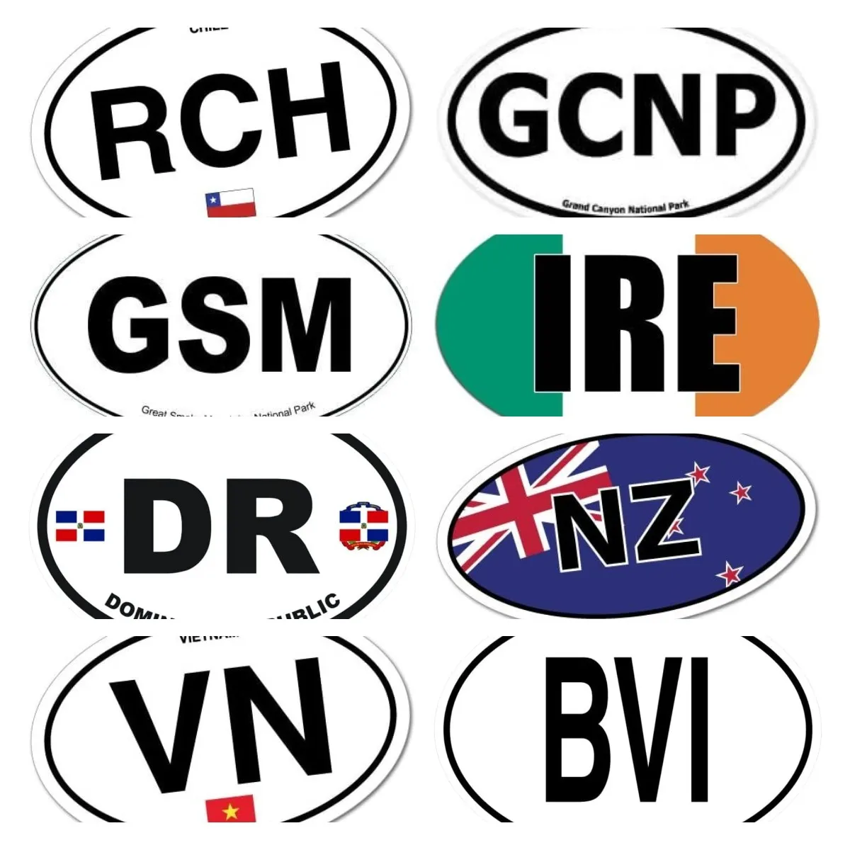 SRB-CH-AL-RUS-JP-DR-VN-BVI-NZ-Country-Code-Sticker-Flag-Bumper-Water ...