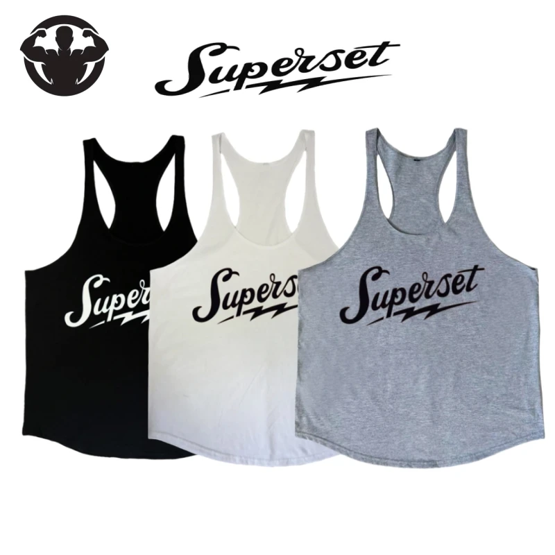 Men's "Superset" Graphic Stringer Vest - Cotton Sleeveless Shirt for ...