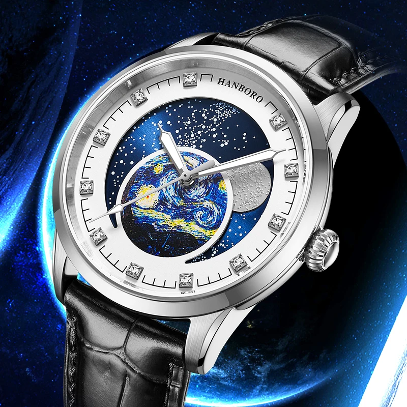 HANBORO Men's Fully Automatic Hollow out Mechanical Watch Waterproof ...