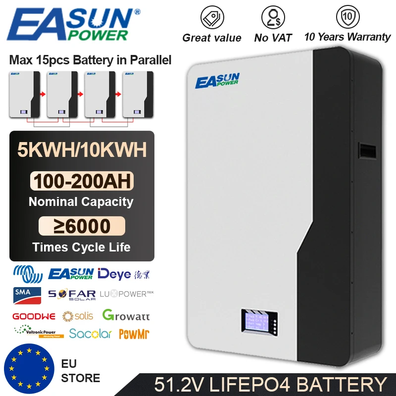EASUN POWER 48V Powerwall 51.2V 200Ah 100Ah LiFePO4 Battery 6000+ Cycle ...