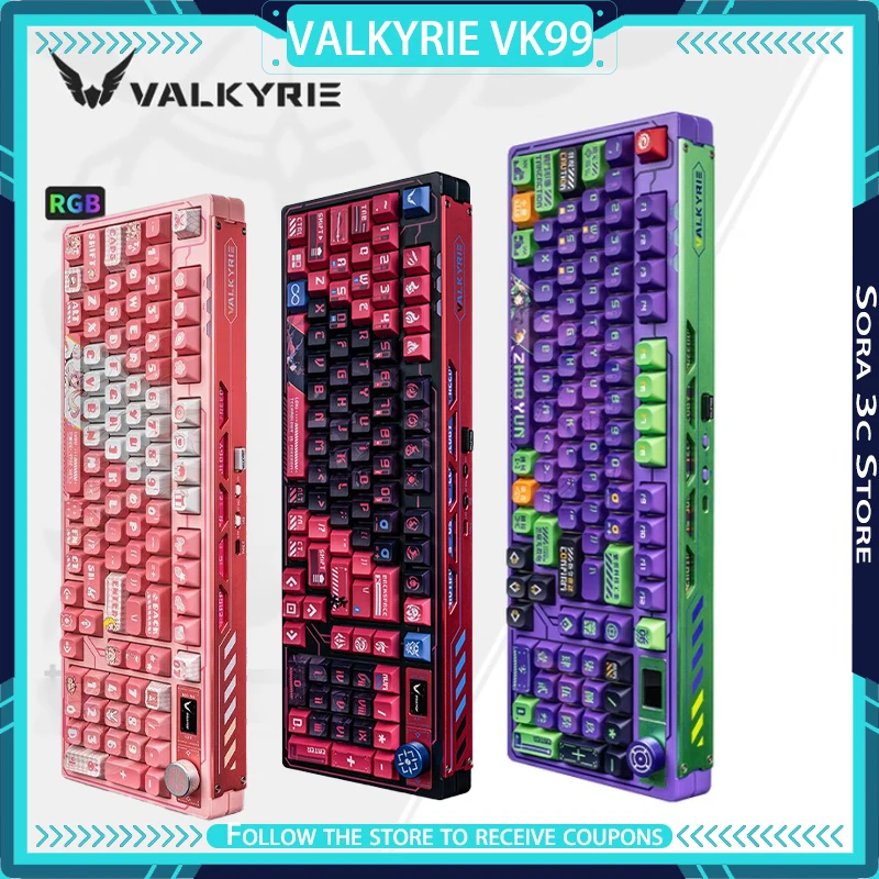 Valkyrie vk99 teclado mecânico sem fio 3 modo tft tela colorida multi ...