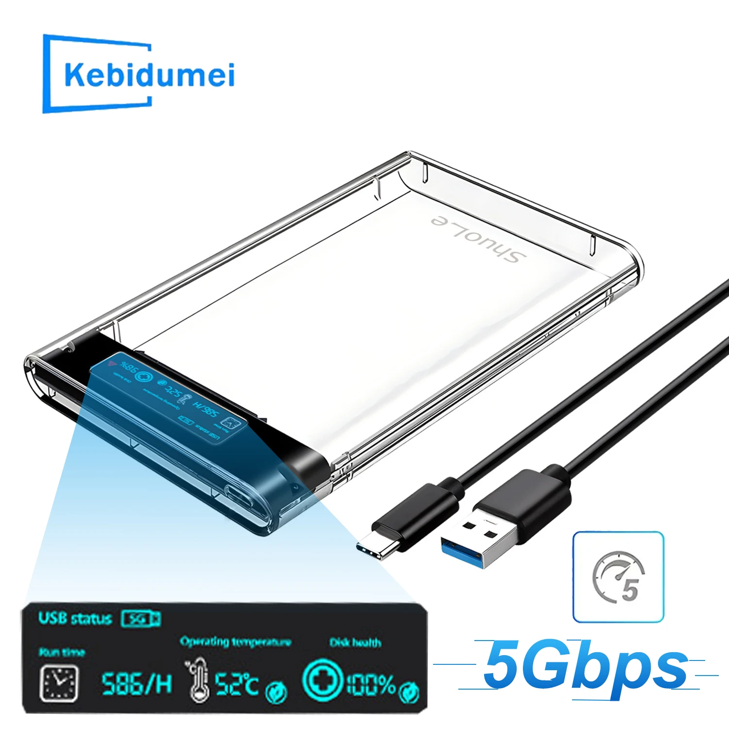 5Gbps Transparent hard drive box, 2.5-inch laptop external Type-C ...