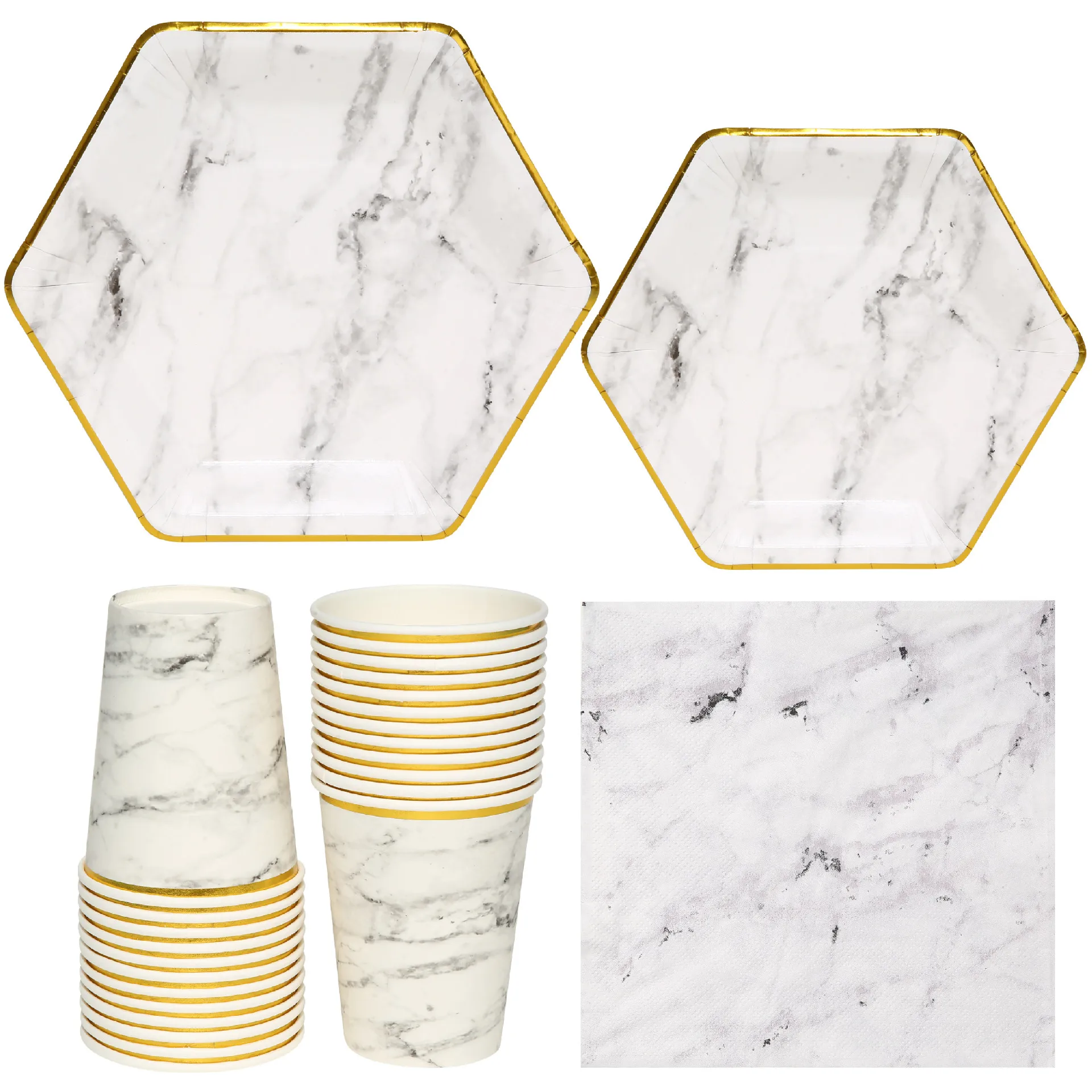 8Guest-Gold-Disposable-Tableware-Marble-Square-Plate-6-Corner-Paper ...