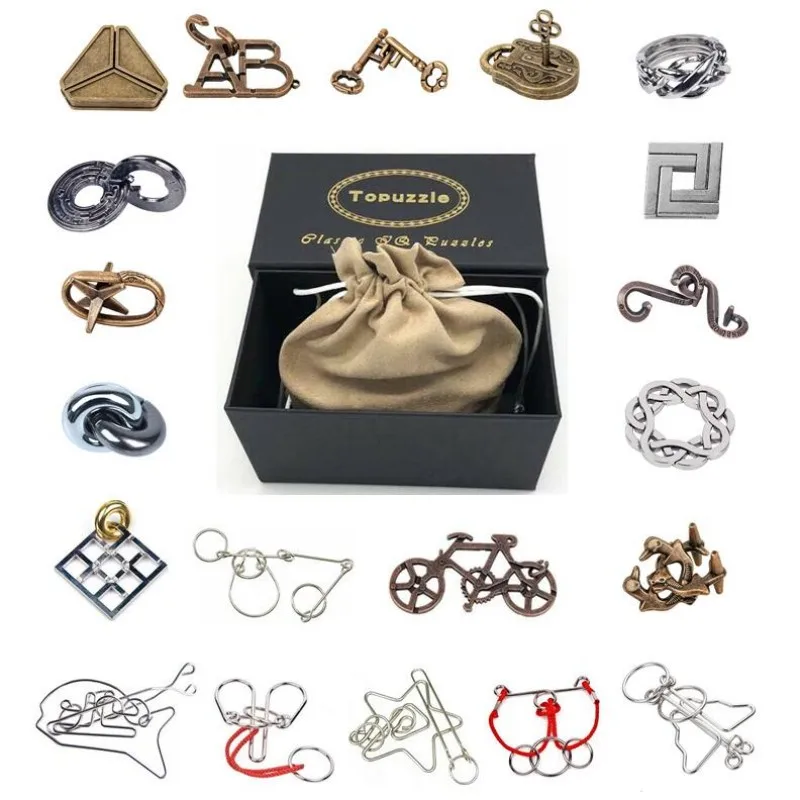 Set-of-20PCS-IQ-Metal-Puzzle-Mind-Magic-Brain-Teasers-Magic-Ring-Lock ...
