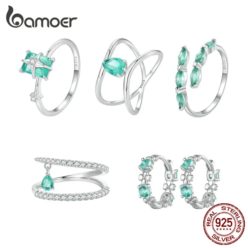 Bamoer-925-Sterling-Silver-Double-Finger-Ring-Light-Green-Crystal-Open ...