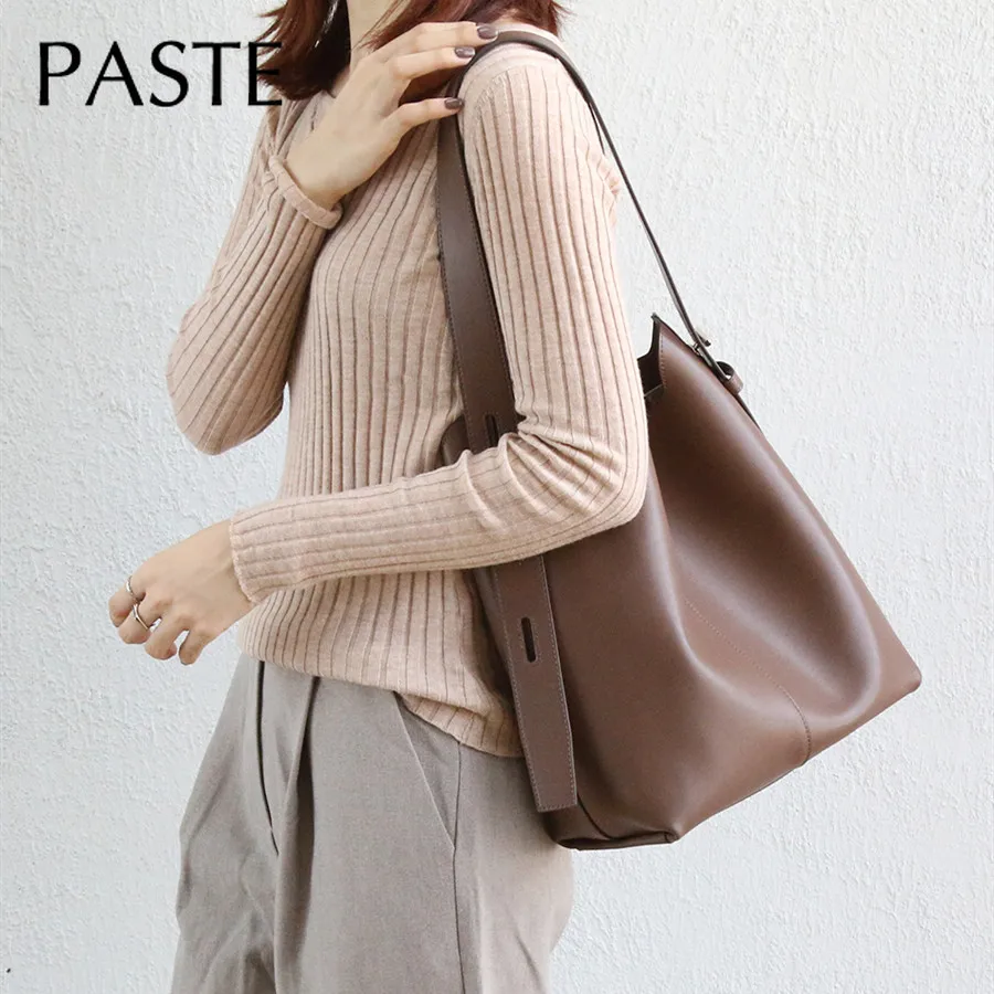 Simple-Adjustable-Handle-Office-Clerk-Shoulder-Bag-Cowhide-Leather ...