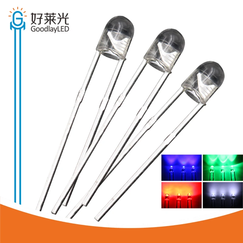 LED light-emitting diode F3 / 3x4.1mm round head short leg with color ...