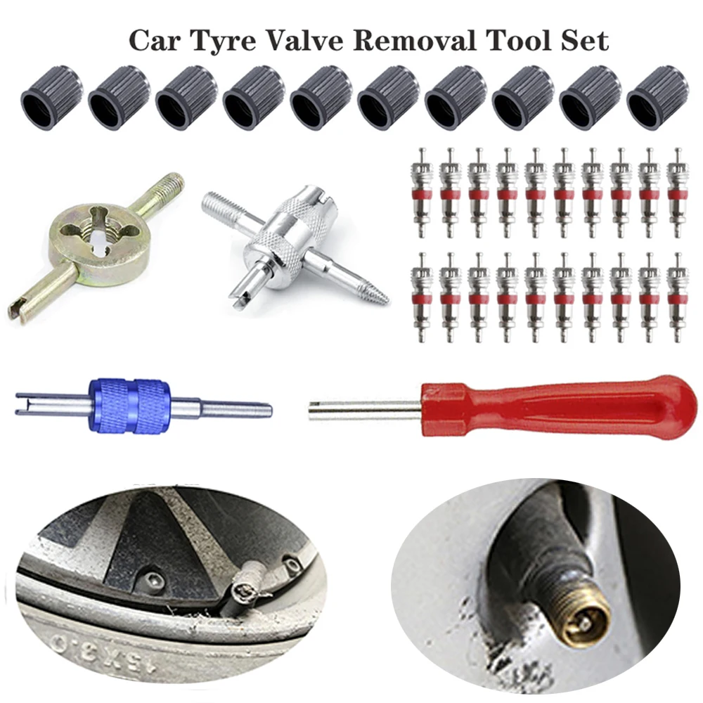 34pcs set Car Tyre Valve Removal Tool Kit Tyre Valve Repair Kit Tyre