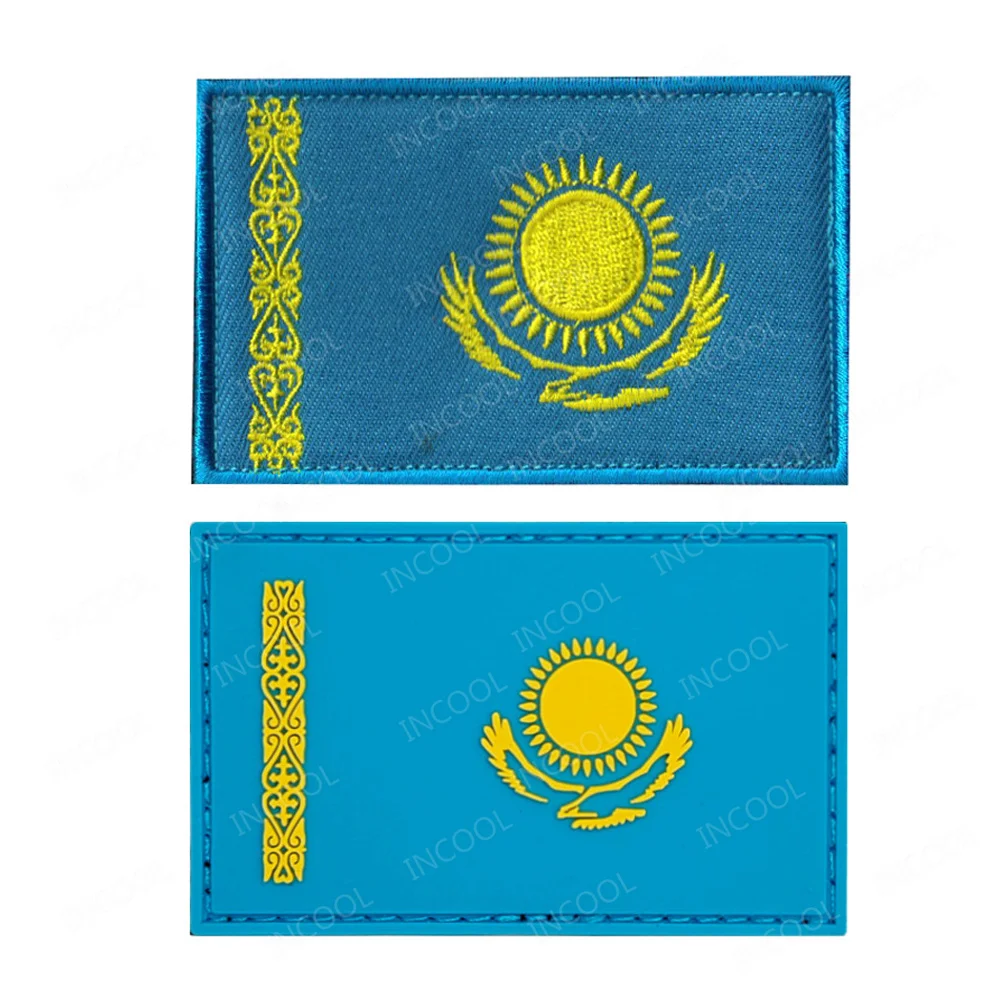 Kazakhstan-Flag-Embroidered-PVC-Rubber-Patches-Appliqued-Chevron-Sticker-Strip-Flags-Patch-For ...