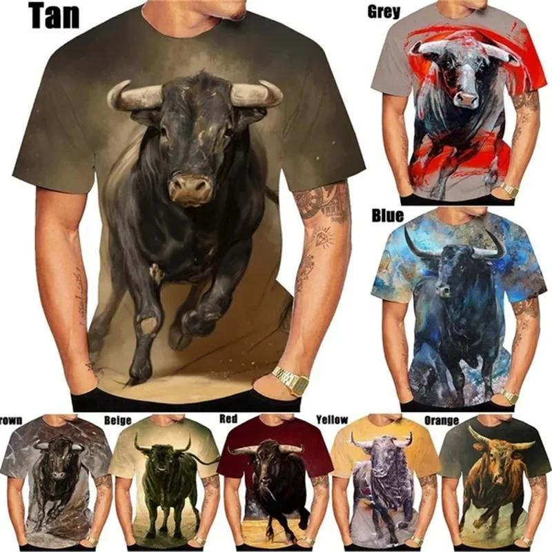 Camiseta-con-estampado-3D-de-toro-para-hombre-camisa-de-manga-corta-con ...