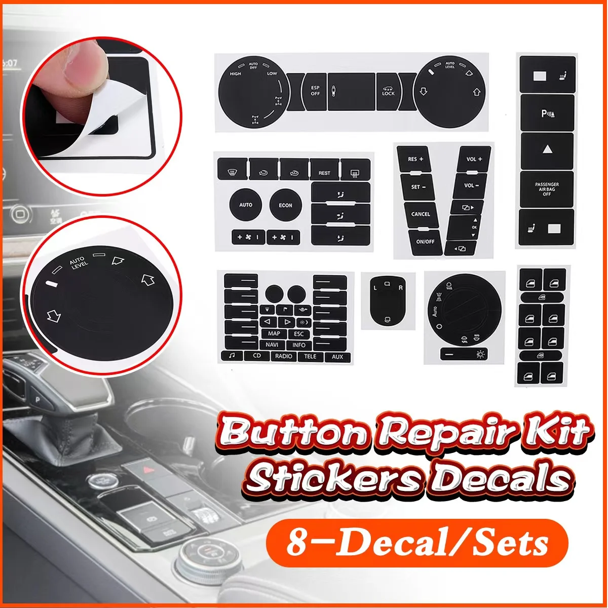 New 8PCS 8XCar Matte Black Worn Button Repair Kit Stickers Decals For ...