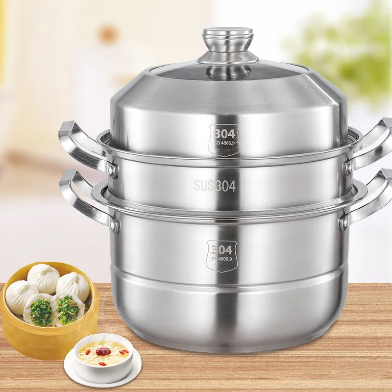 304-Stainless-Steel-Food-Steamer-Three-Layers-Thick-Steamer-Household ...