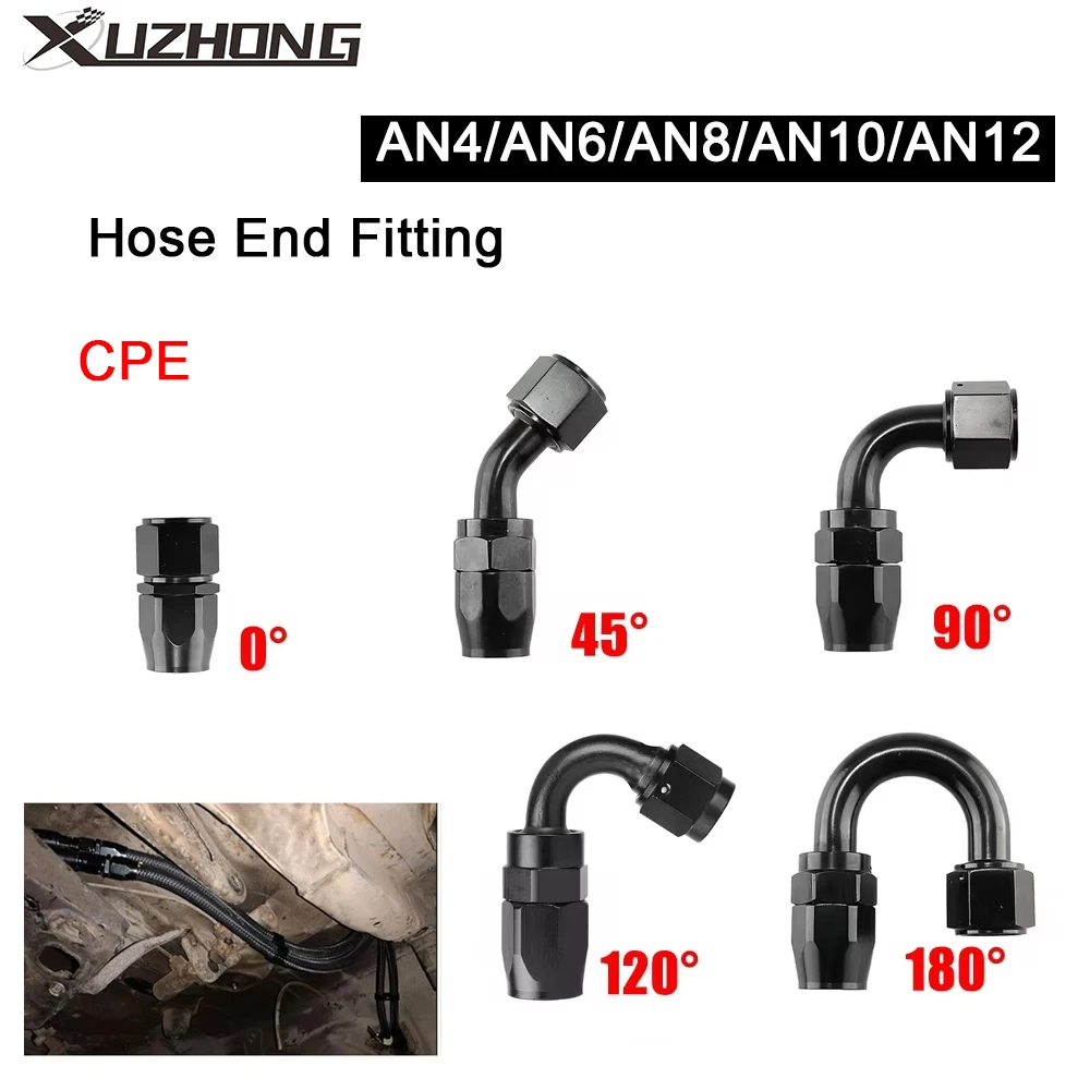 Black AN4/6/8/10/12 Swivel Hose End Fitting Adapter Straight 0°/45°/90 ...