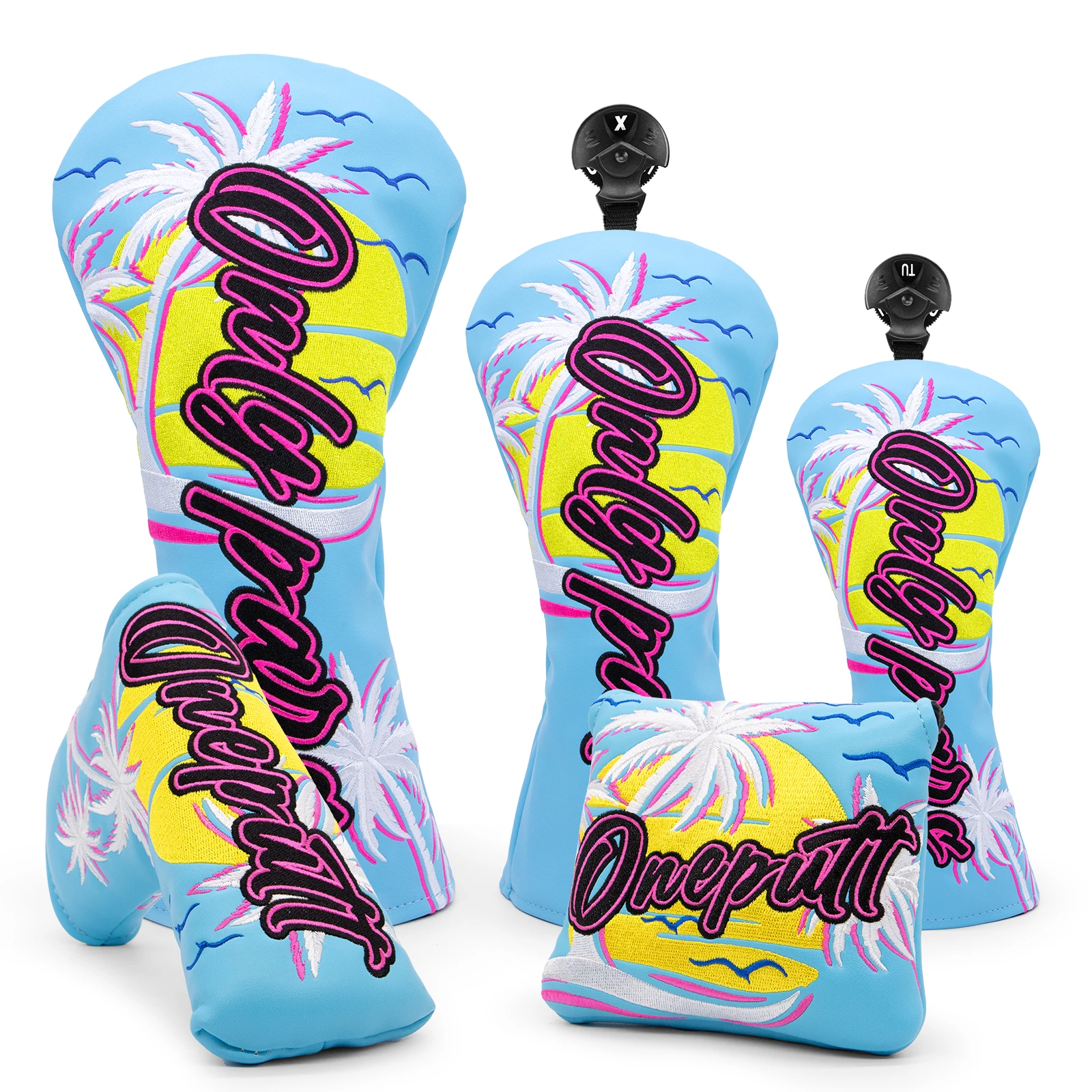 Premium-Leather-Hawaii-Blue-Golf-Headcovers-Driver-Fairway-Wood-Hybrid ...