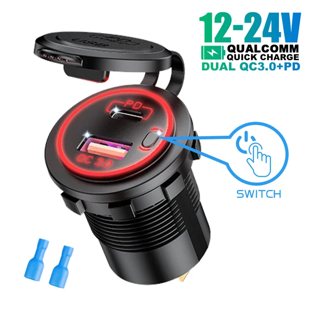 60W Quick Charge Car Charger QC3.0 USB+PD Type C Port Cigarette Lighter Socket Voltmeter Auto ...
