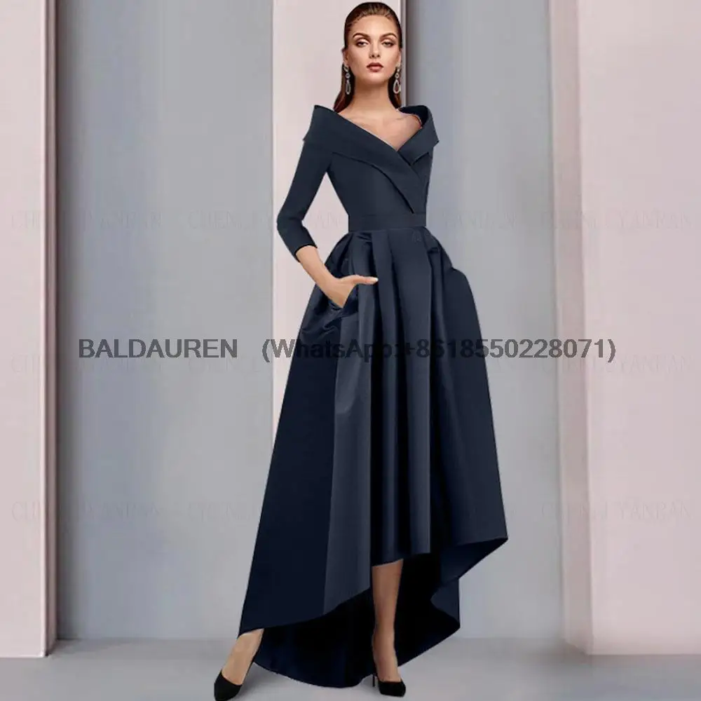 Satin Mother of the Bride Dresses A-Line V-Neck Long Wedding Party ...