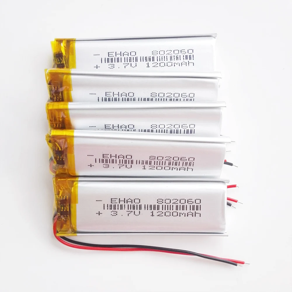 5 PCS 3.7V 1100mAh Lipo Polymer Lithium Rechargeable Battery 802060 For ...