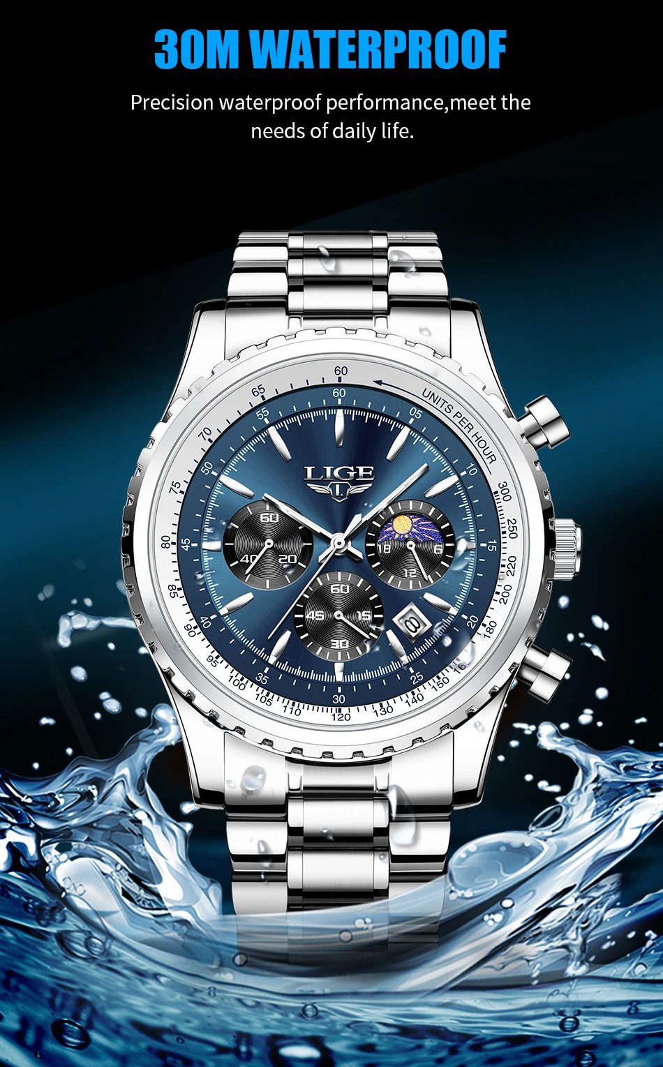 LIGE Mens Watches Fashion Waterproof Watches For Men WristWatch 8989 ...