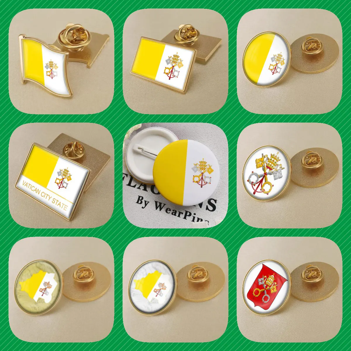 Vatican City State Flag National Emblem National Flower Brooches Badges ...