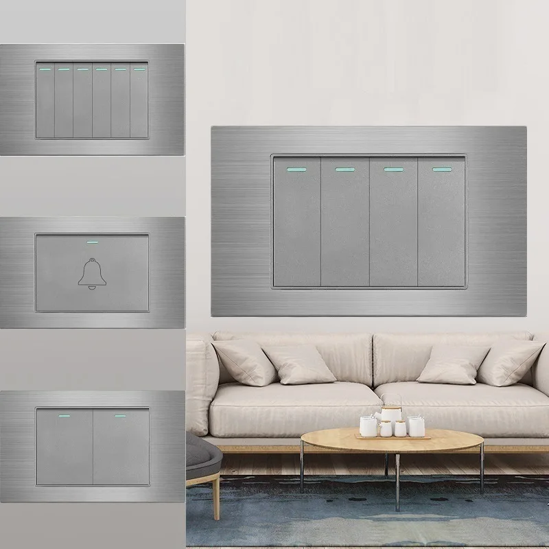 Grey-Aluminium-Alloy-US-Electrical-Wall-Switches110-250V-1Gang-2Gang ...