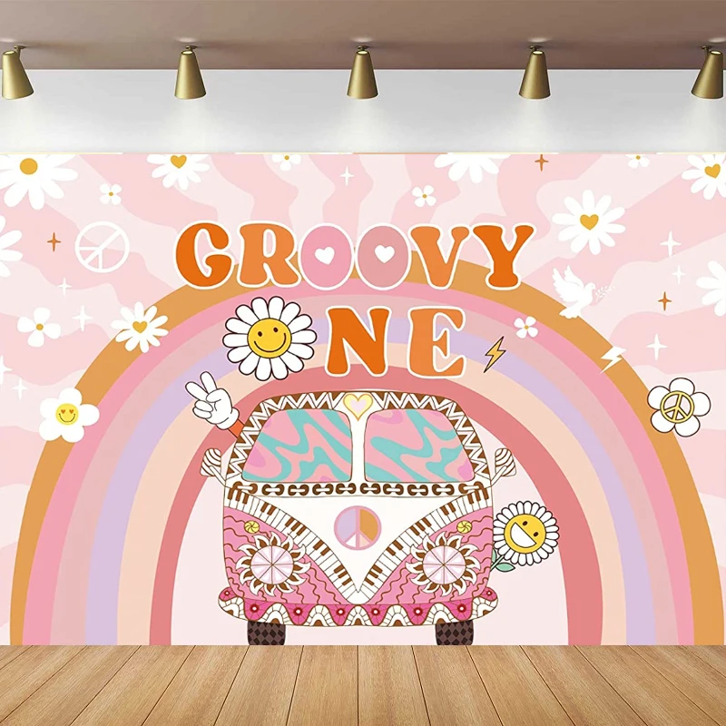 Photography-Backdrop-For-Girls-Retro-Boho-One-Groovy-1st-Birthday-Party ...