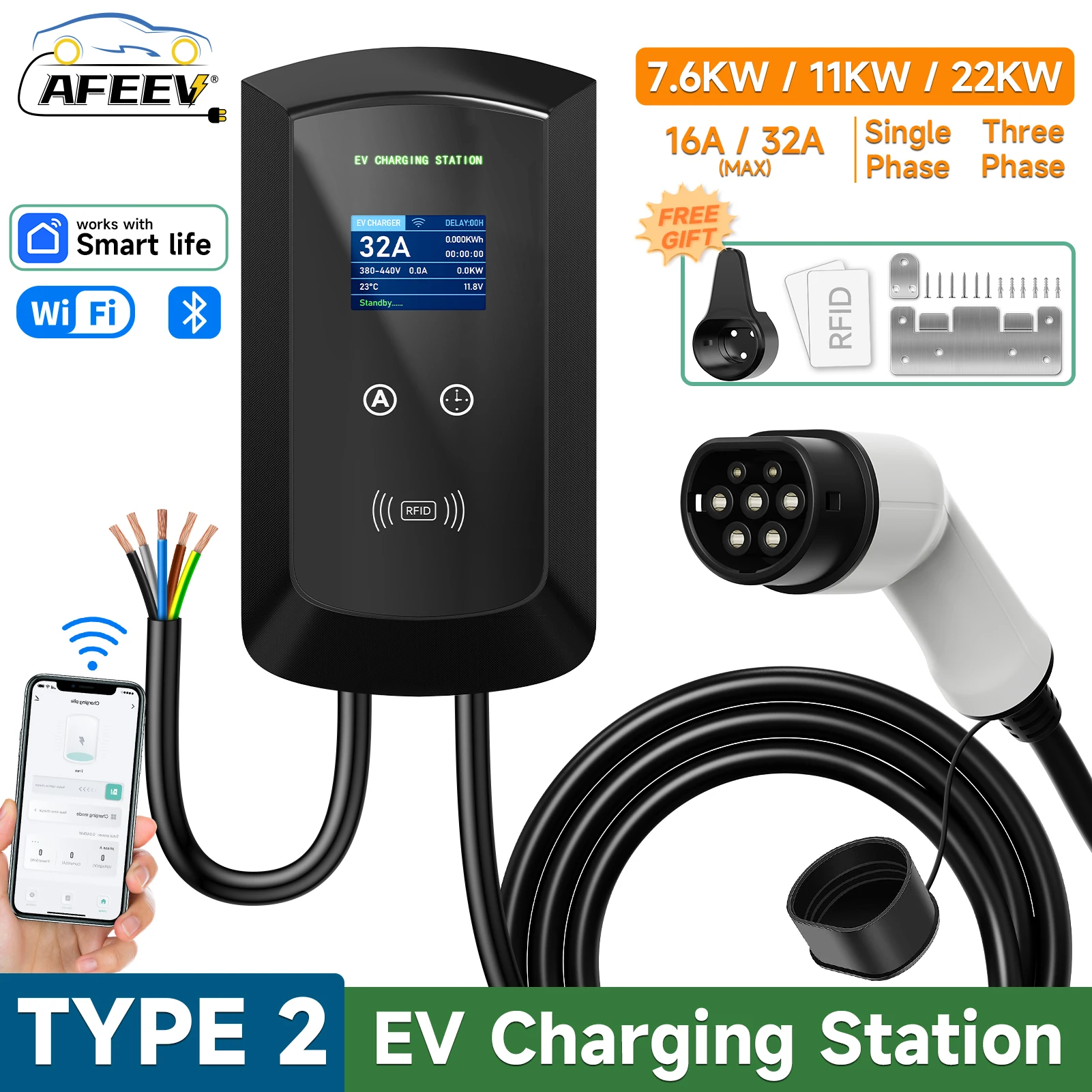 AFEEV-22KW-32A-3Phase-EV-Charging-Station-Type2-IEC62196-2-Electric-Car ...