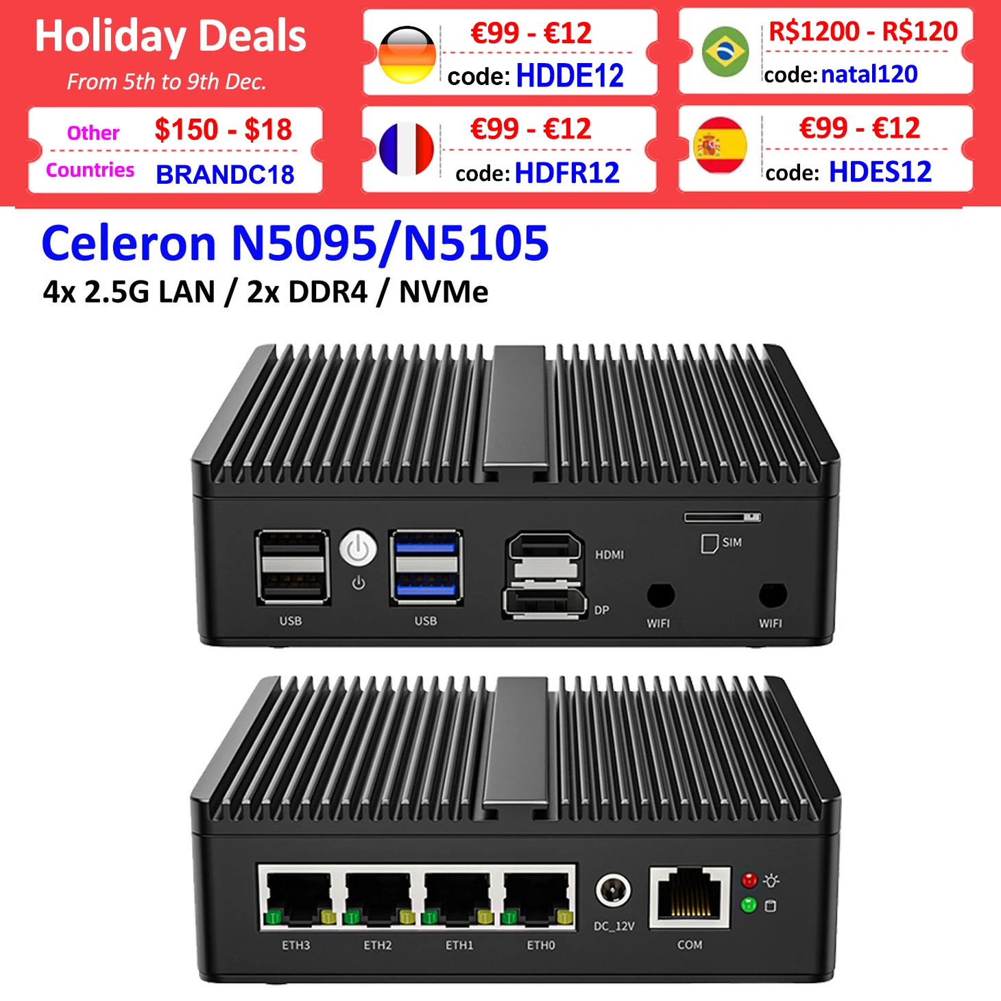 Mini Pc Intel Celeron N5105/n5095, 4x Intel I225 2.5g Lan, Hdmi, Dp ...