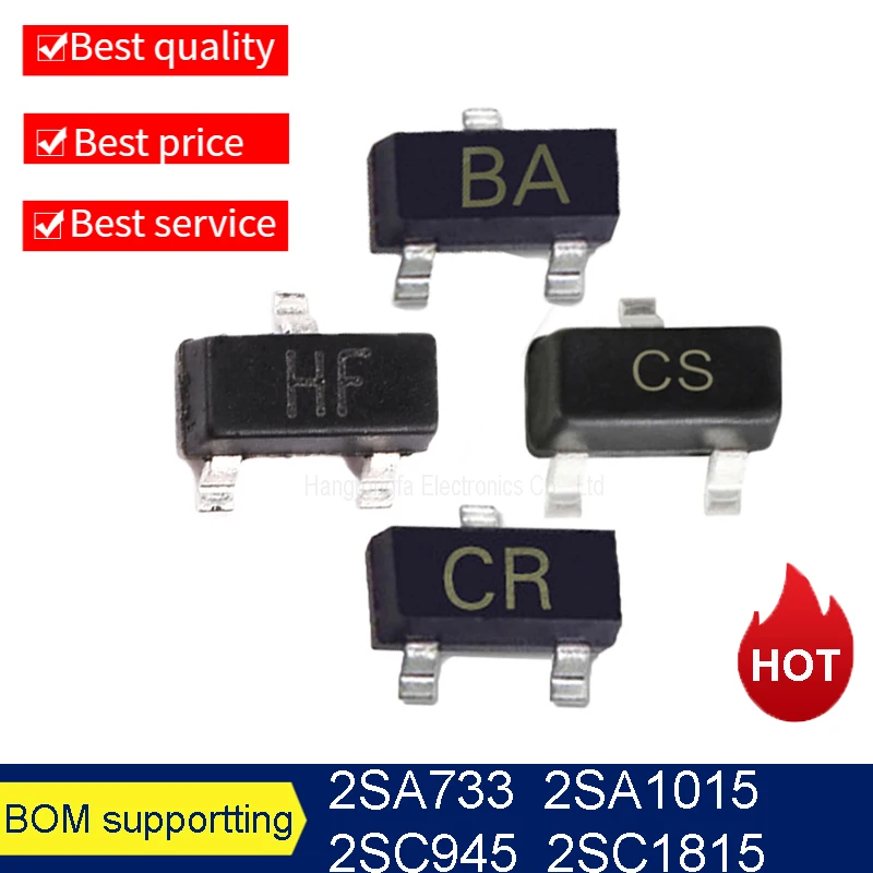 100PCS/Lot 2SA733 2SC945 2SA1015 2SC1815 SOT23 Marking CS CR BA HF SMD ...
