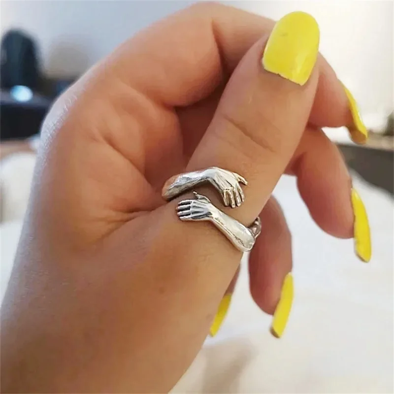 New-Creative-Hands-Embrace-Adjustable-Open-Ring-for-Women-Men-Simple ...