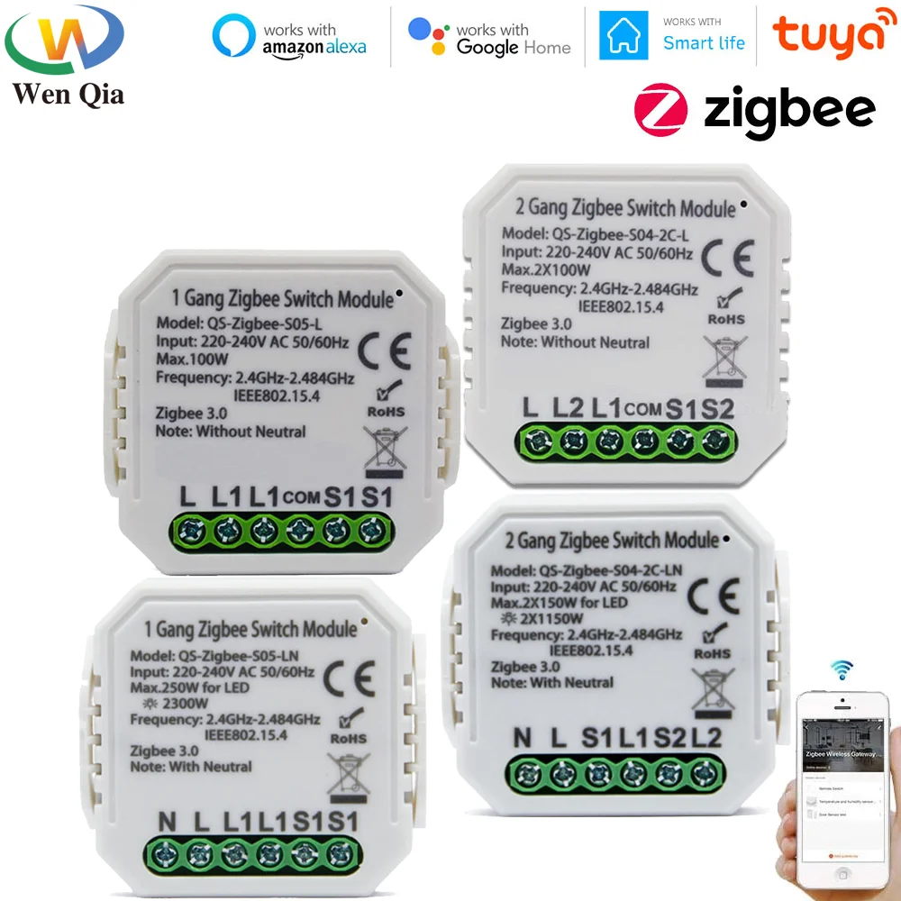 Tuya Smart Life Zigbee 3.0 Smart Switch Module With/without Neutral 1/2 ...