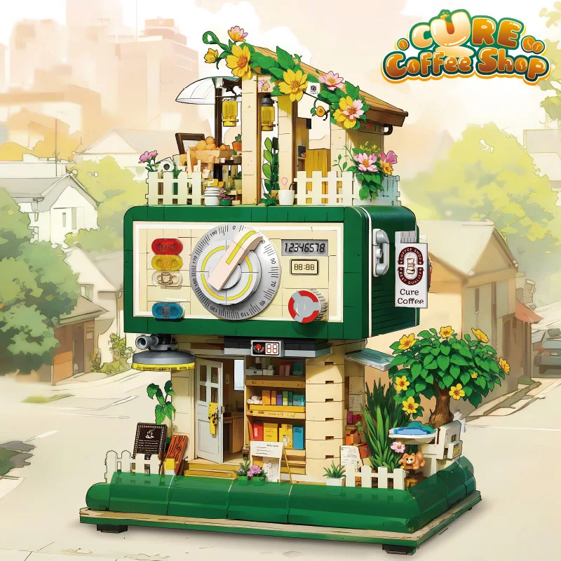 Creative-City-Street-View-Cafe-House-Mini-Block-With-Light-Bear-Coffee ...