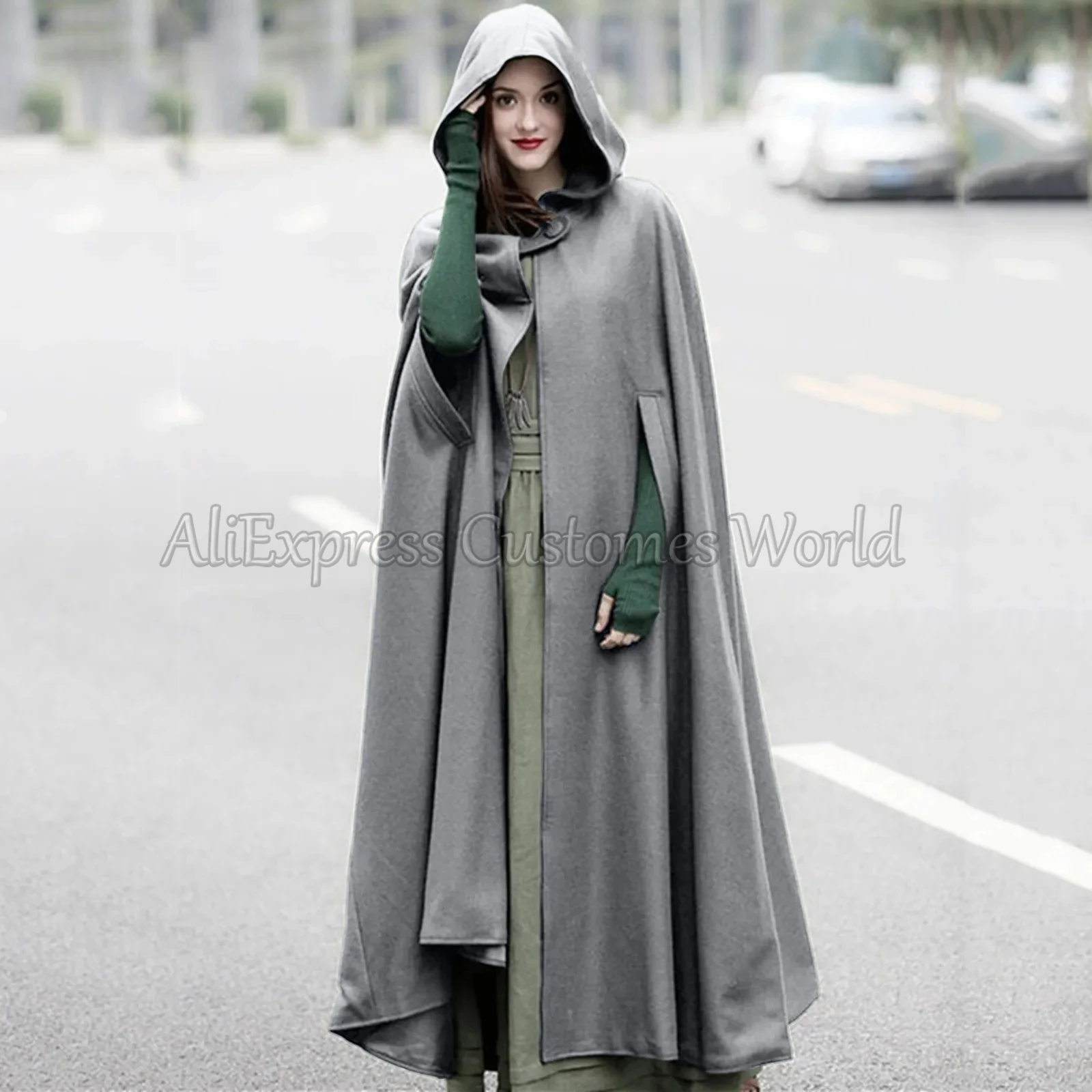 Capa-g-tica-Medieval-renacentista-para-mujer-capa-gris-Vintage-capa-de ...