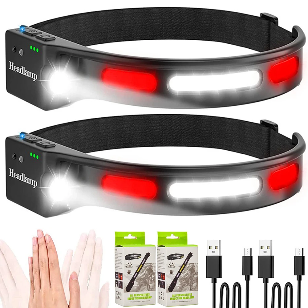 USB-Rechargeable-Headlamp-Motion-Sensor-Headband-Light-500LM-230-Wide ...