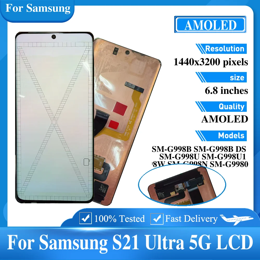 AMOLED With Defect For Samsung S21 Ultra 5G G998 G998U Display LCD ...