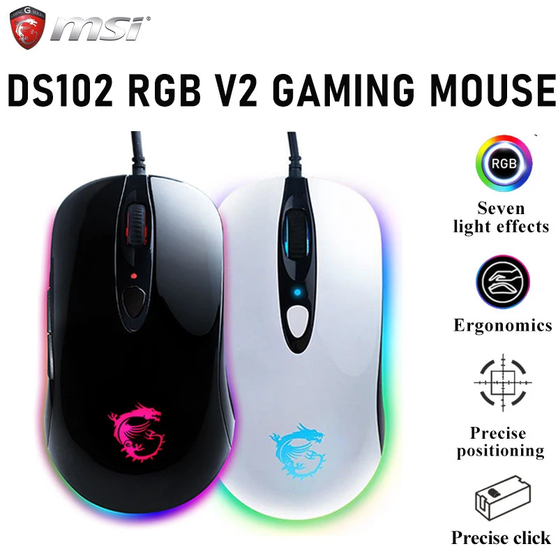 MSI DS102 v2 게임 마우스 유선 RGB 스트리머, 페이스 드래곤 소울 라이트 사용자 정의 매크로 12000 인치 당 점 ...